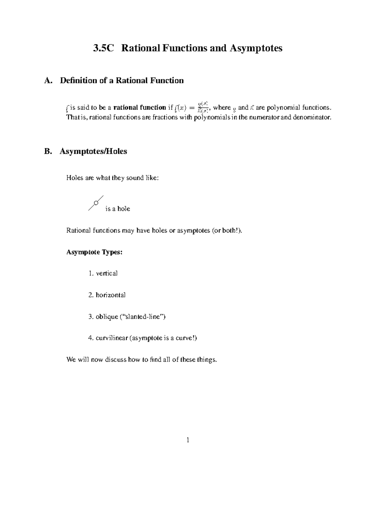 3.5C Rational Functions and Asymptotes - Definition of a Rational ...
