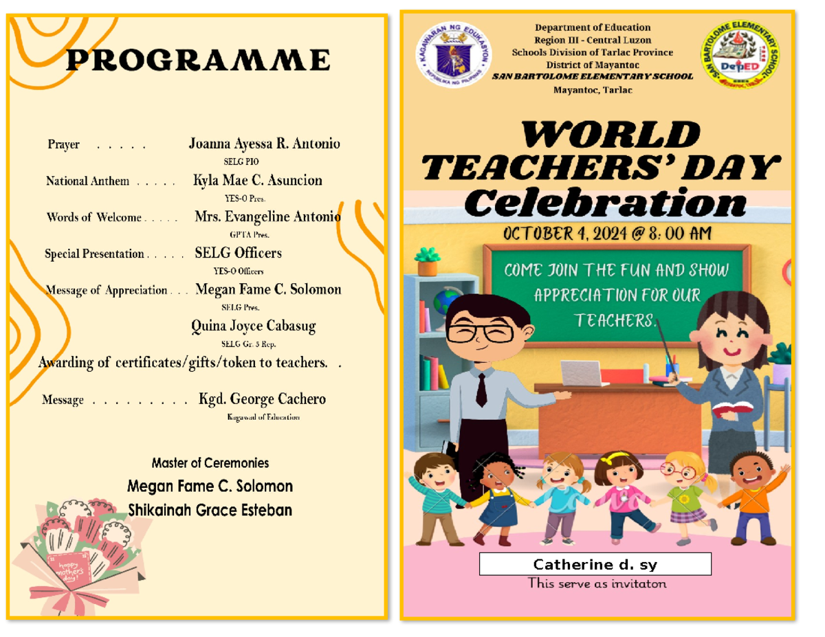 Teachers day program - PROGRAMME NG G Department of Education D Region ...