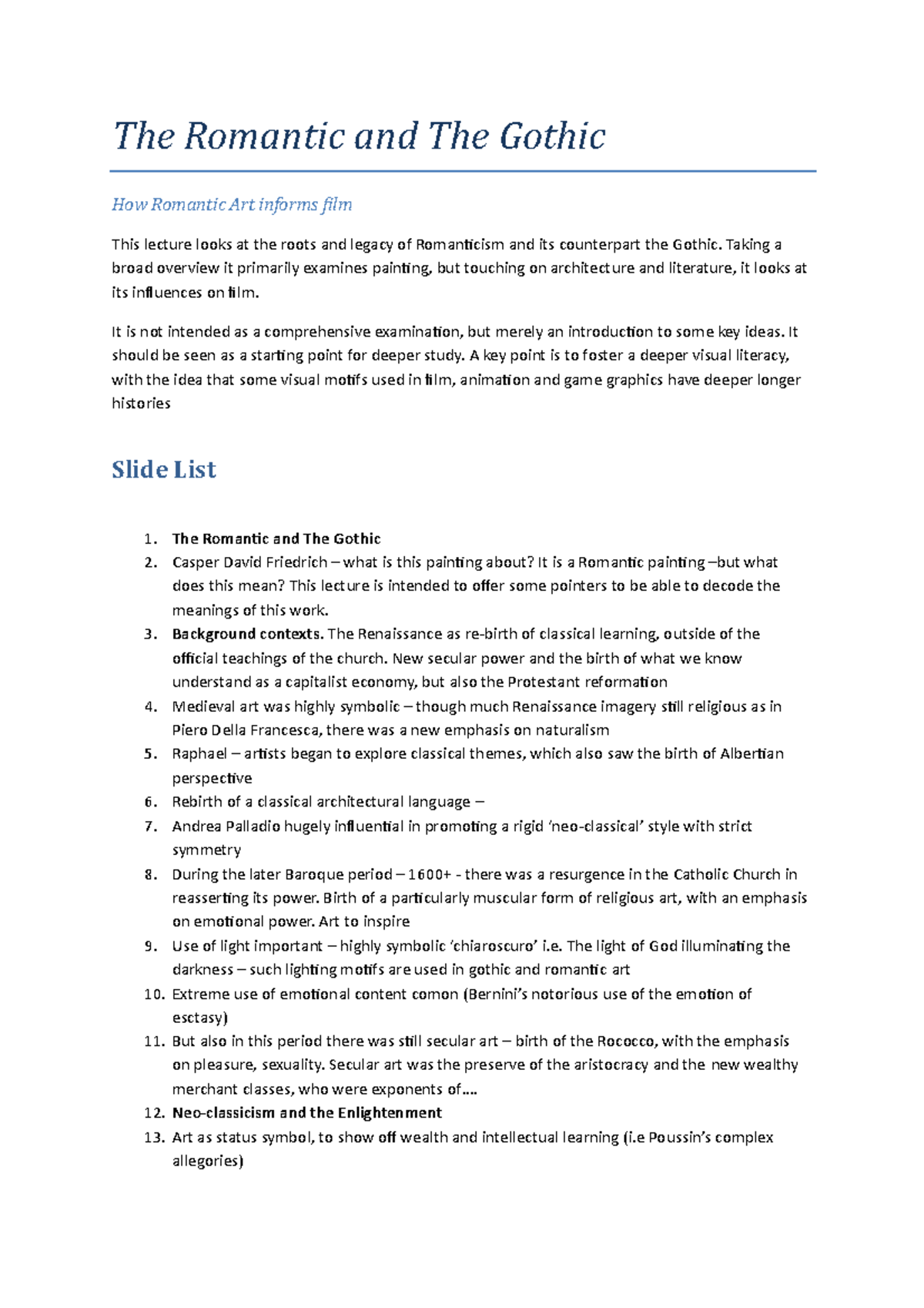 The Gothic and The Romantic Notes - The Romantic and The Gothic How ...