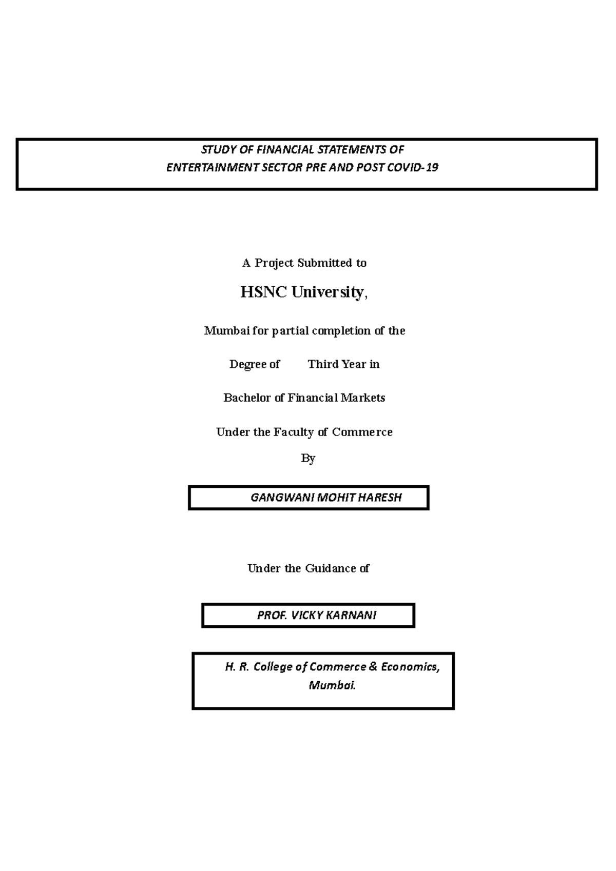 First pages cllg format - A Project Submitted to HSNC University ...