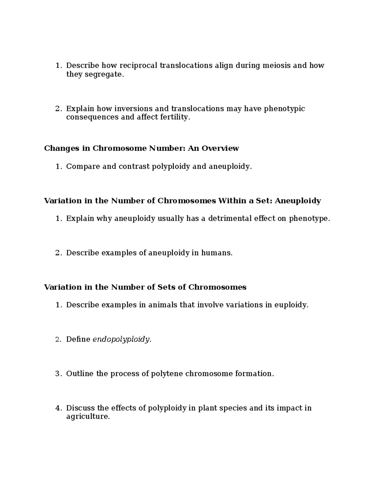 Genetics Exam 3 Study Guide - 1. Describe how reciprocal translocations ...