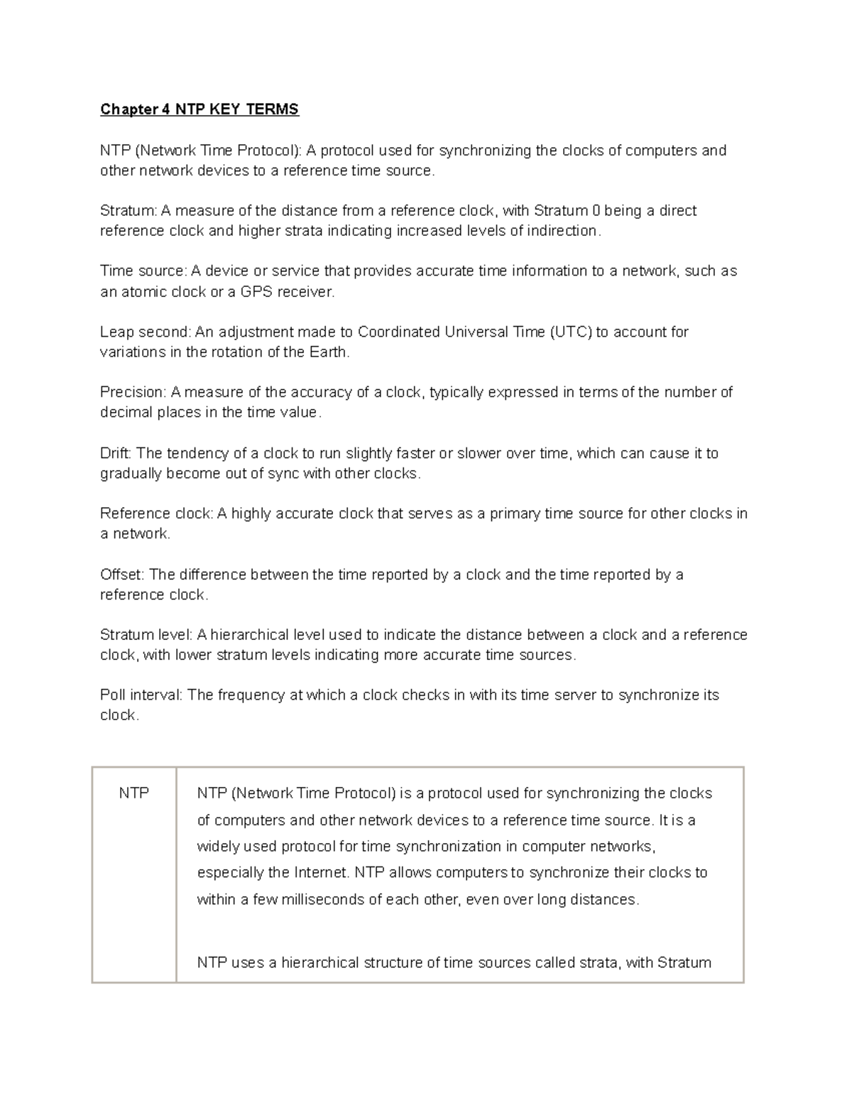 Chapter 4 NTP KEY Terms - Chapter 4 NTP KEY TERMS NTP (Network Time ...