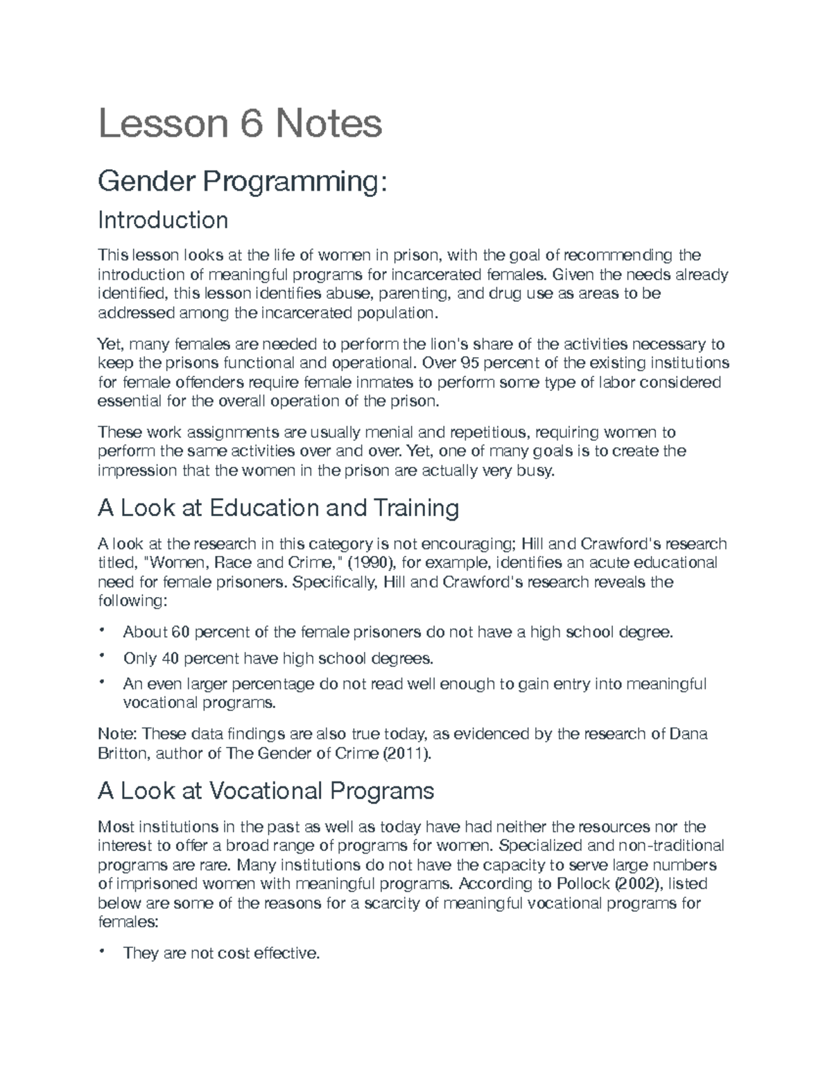 Lesson 6 Notes - Professor Bing - Lesson 6 Notes Gender Programming ...