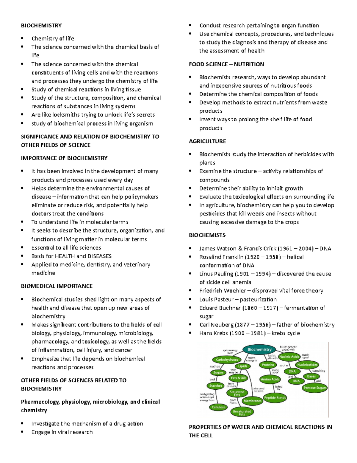 Biochemistry Module 1 - BIOCHEMISTRY Chemistry of life The science ...
