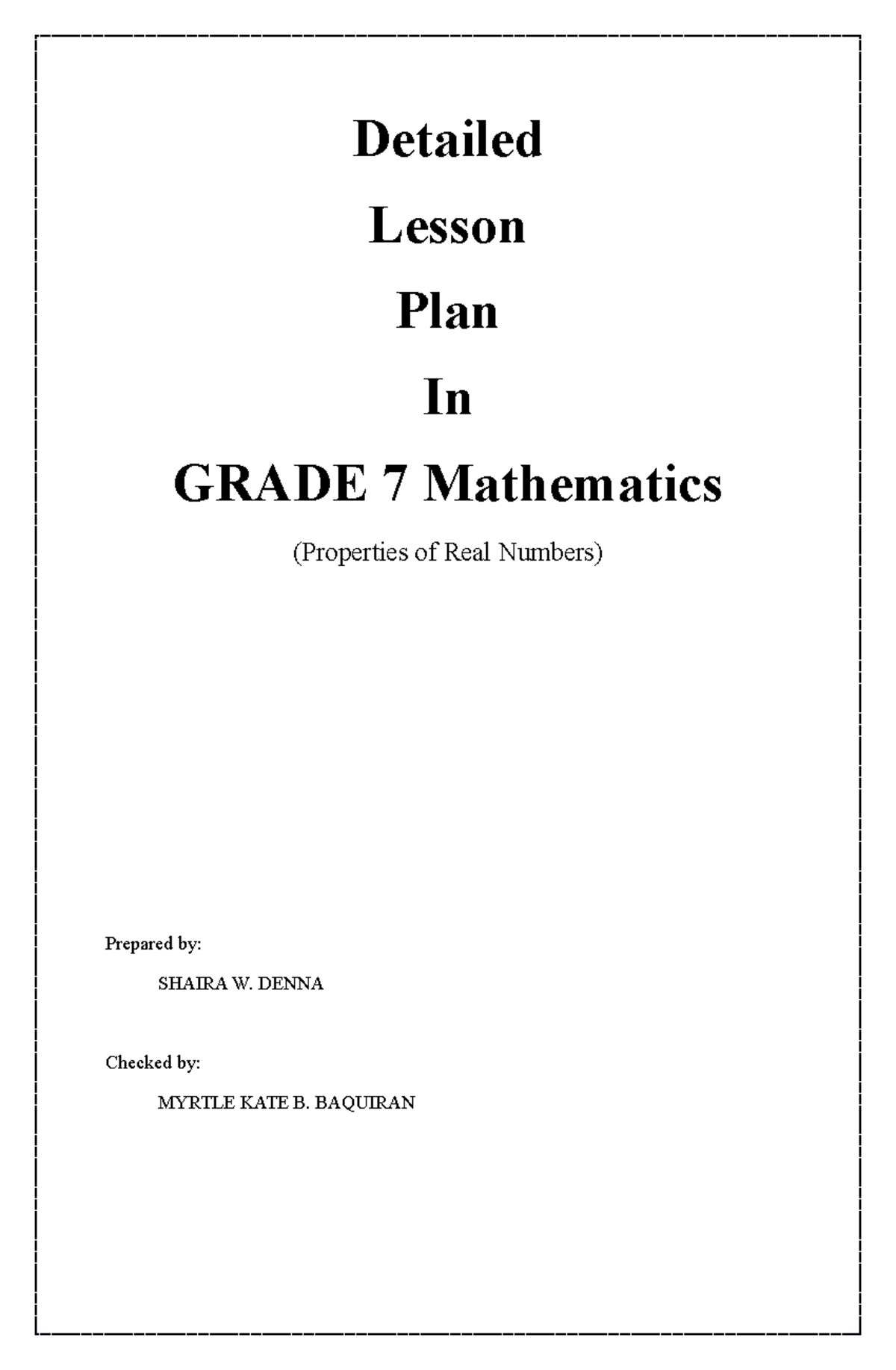 Properties Of Real Numbers - Detailed Lesson Plan In Grade 7 