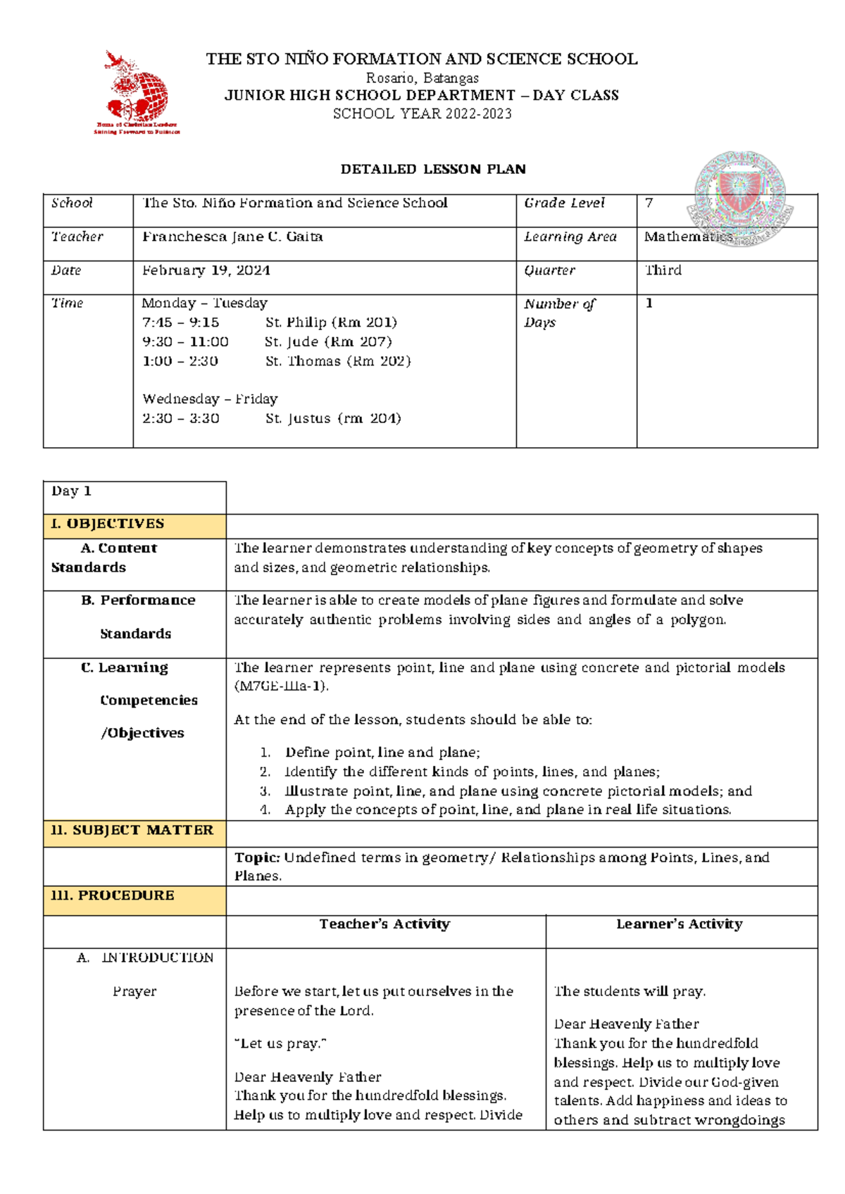 Lesson Plan- Undefined terms - Rosario, Batangas JUNIOR HIGH SCHOOL ...