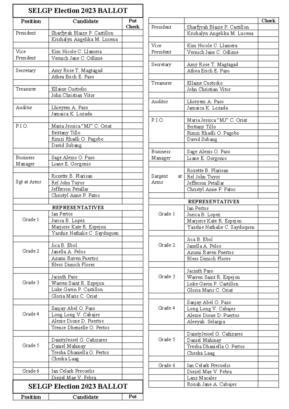 Sample Ballot Final - qwert - Position Candidate Put Check President ...
