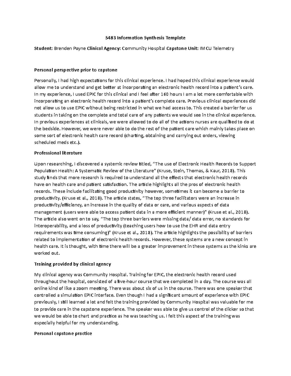S483 Information Synthesis Brenden Payne - S483 Information Synthesis ...