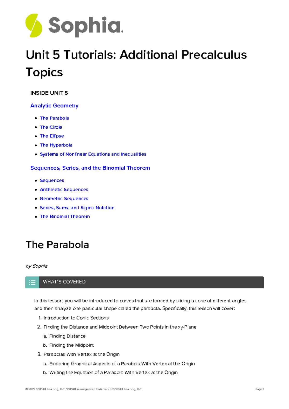 Unit 5 Tutorials Additional Precalculus Topics Unit 5 Tutorials Additional Precalculus Topics