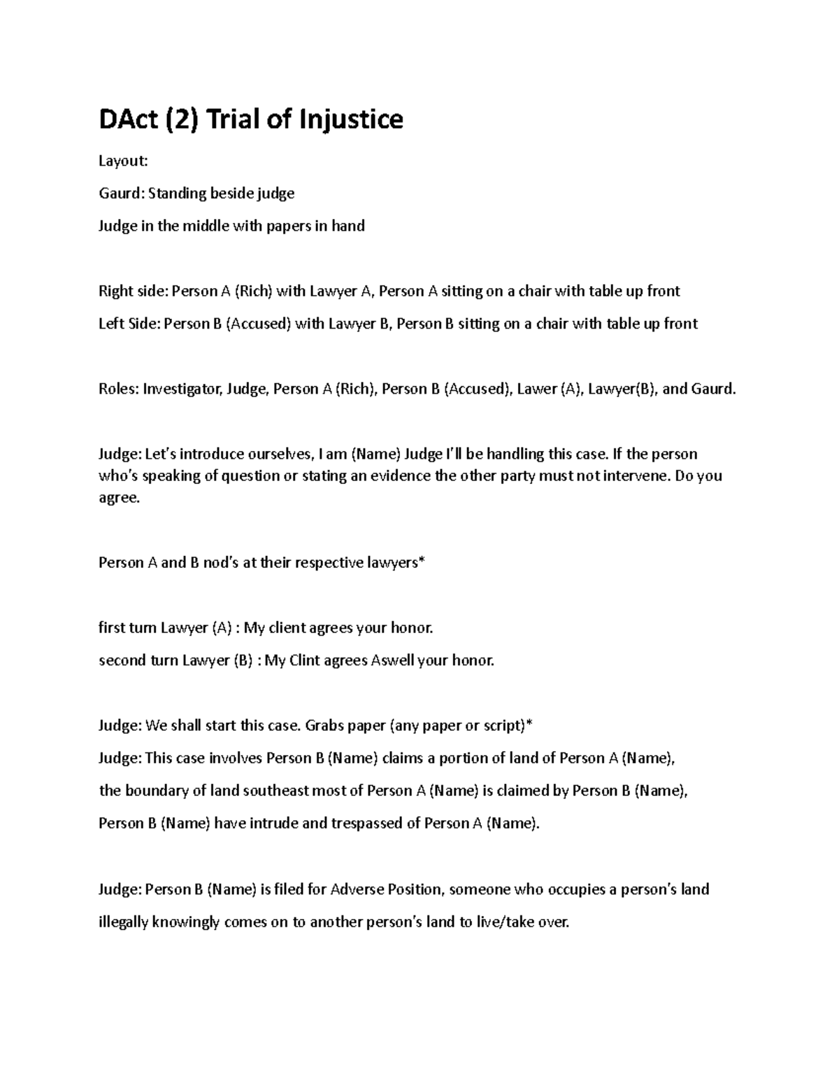 Act2 Trial of Injustice - DAct (2) Trial of Injustice Layout: Gaurd ...