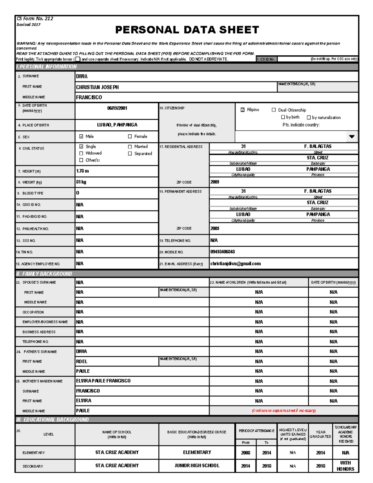 PDS DIWA Chgristian Joseph Copy - Print legibly. Tick appropriate boxes ...