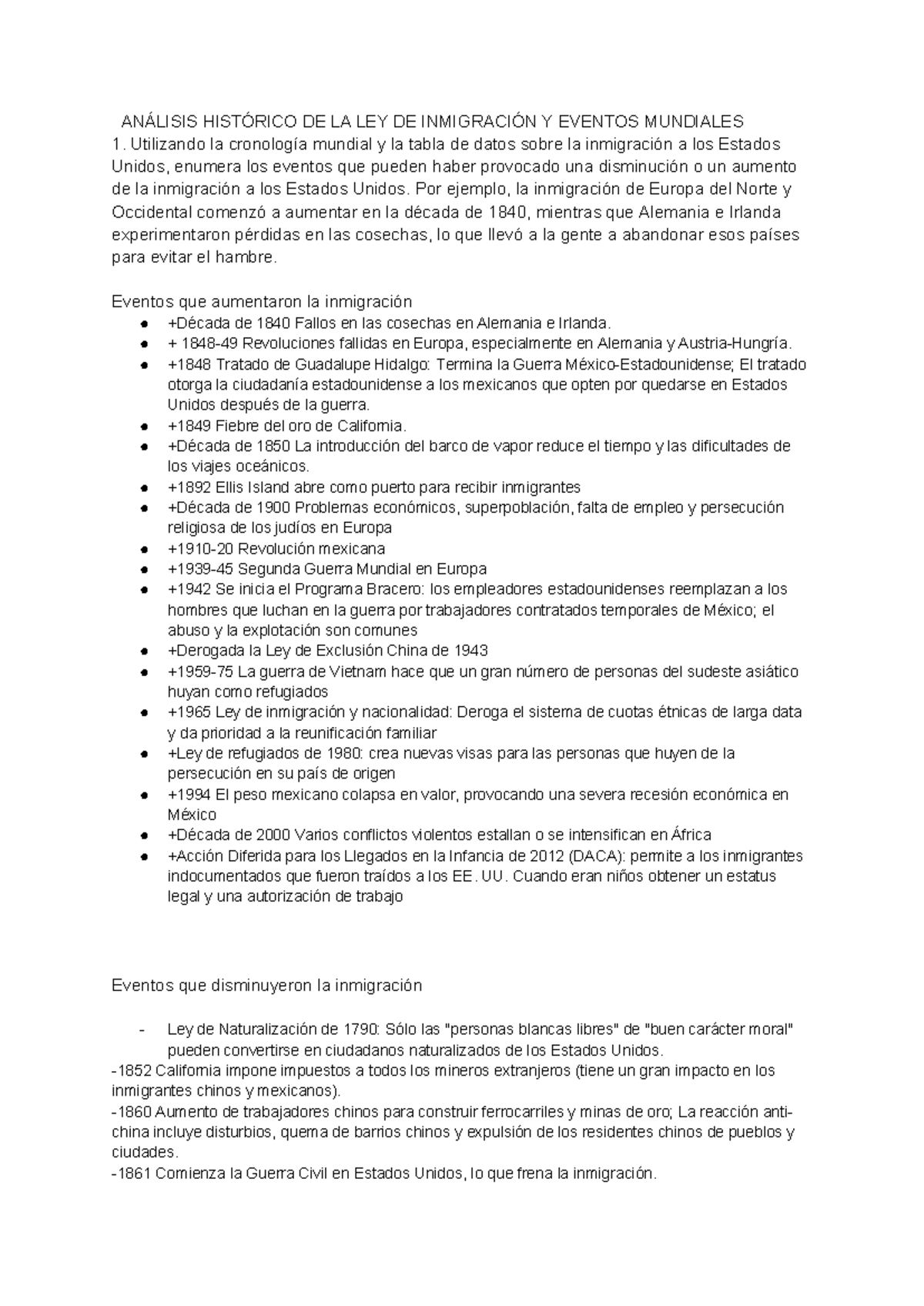 World Event and Immigration Analysis - ANÁLISIS HISTÓRICO DE LA LEY DE ...