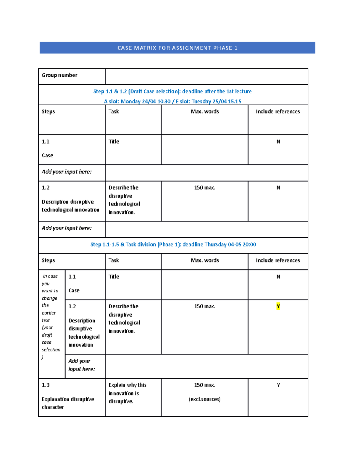 Case matrix for Assignment phase 1 Final - CASE MATRIX FOR ASSIGNMENT ...