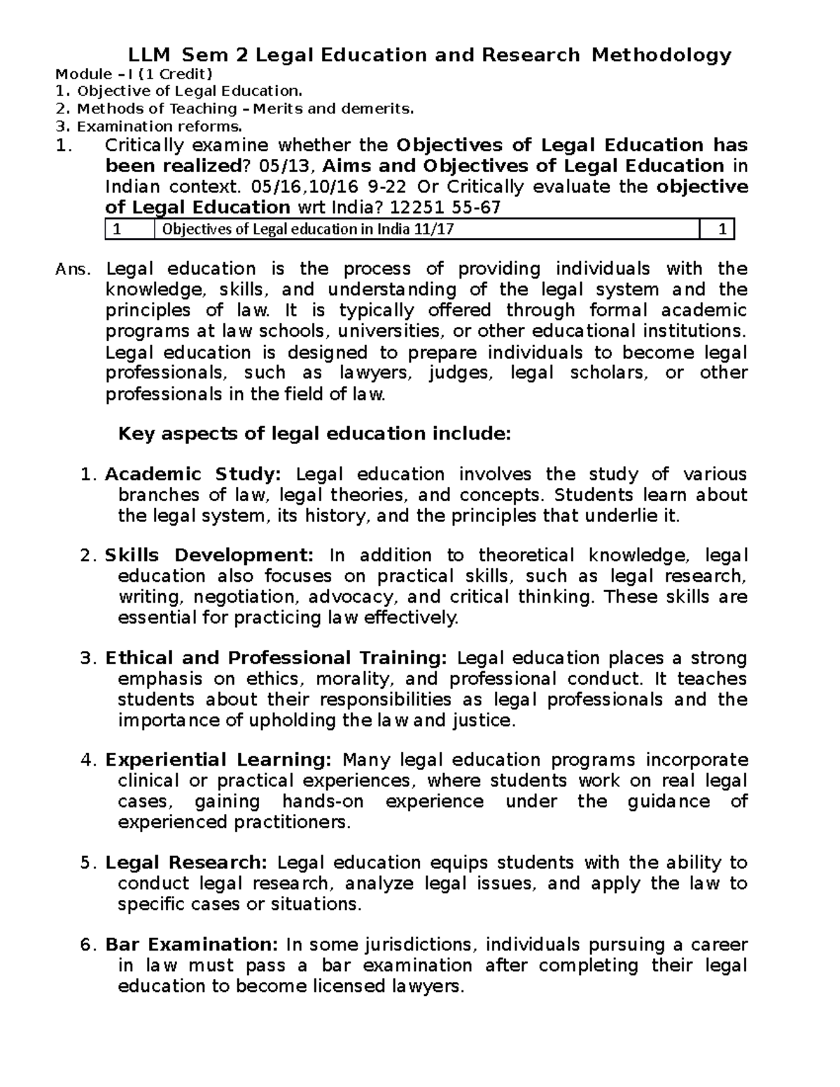 1 Question and Answer for Legal Education and Research Methodology ...