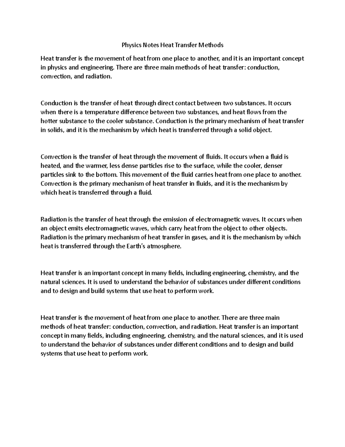 Physics Notes Heat Transfer Methods - There are three main methods of ...