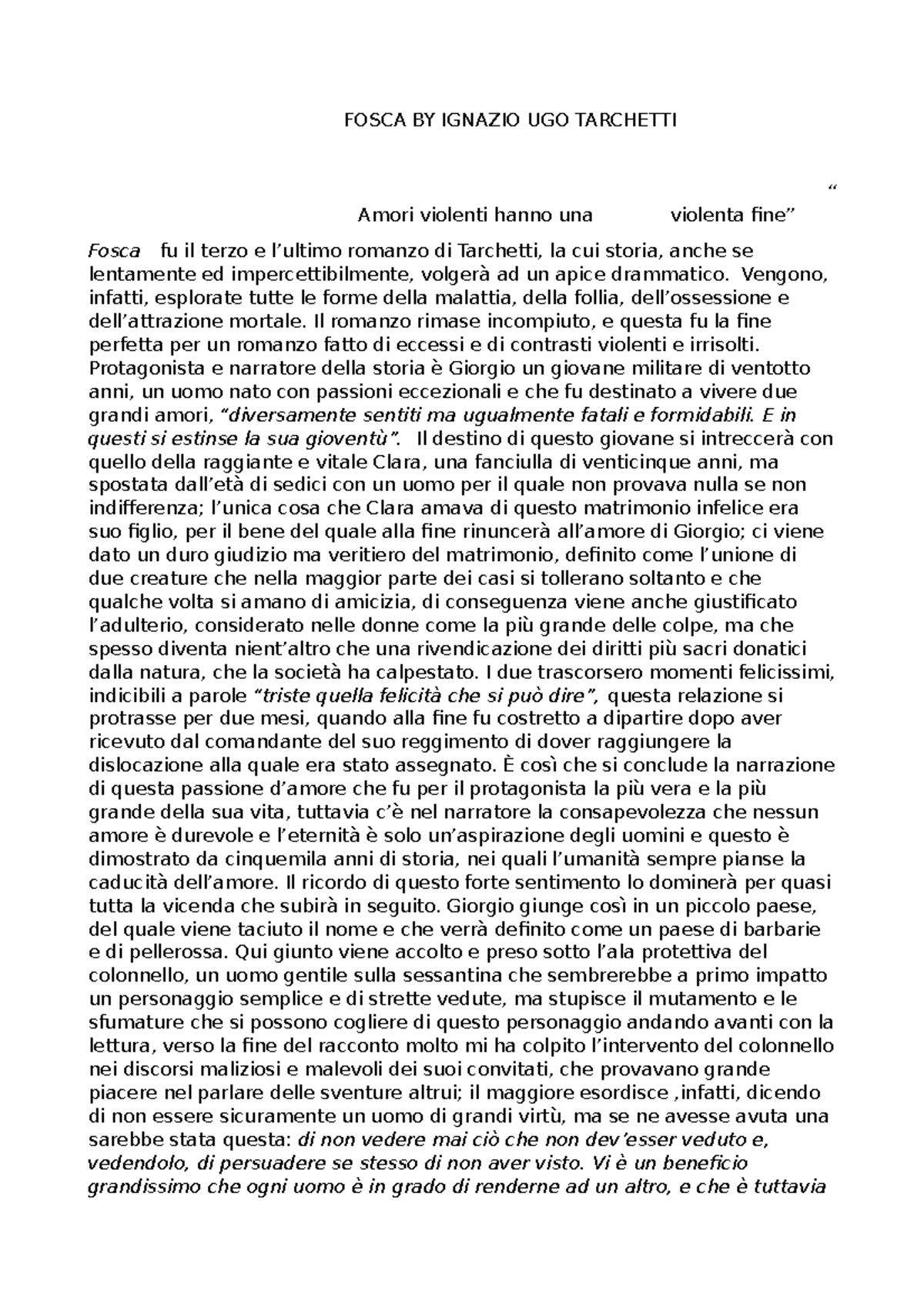 Fosca BY Ignazio UGO Tarchetti - FOSCA BY IGNAZIO UGO TARCHETTI “ Amori ...