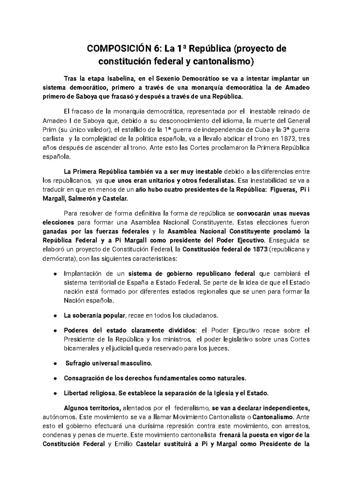 COMPOSICIÓN 6_ La 1ª República - COMPOSICIÓN 6: La 1ª República (proyecto de constitución ...