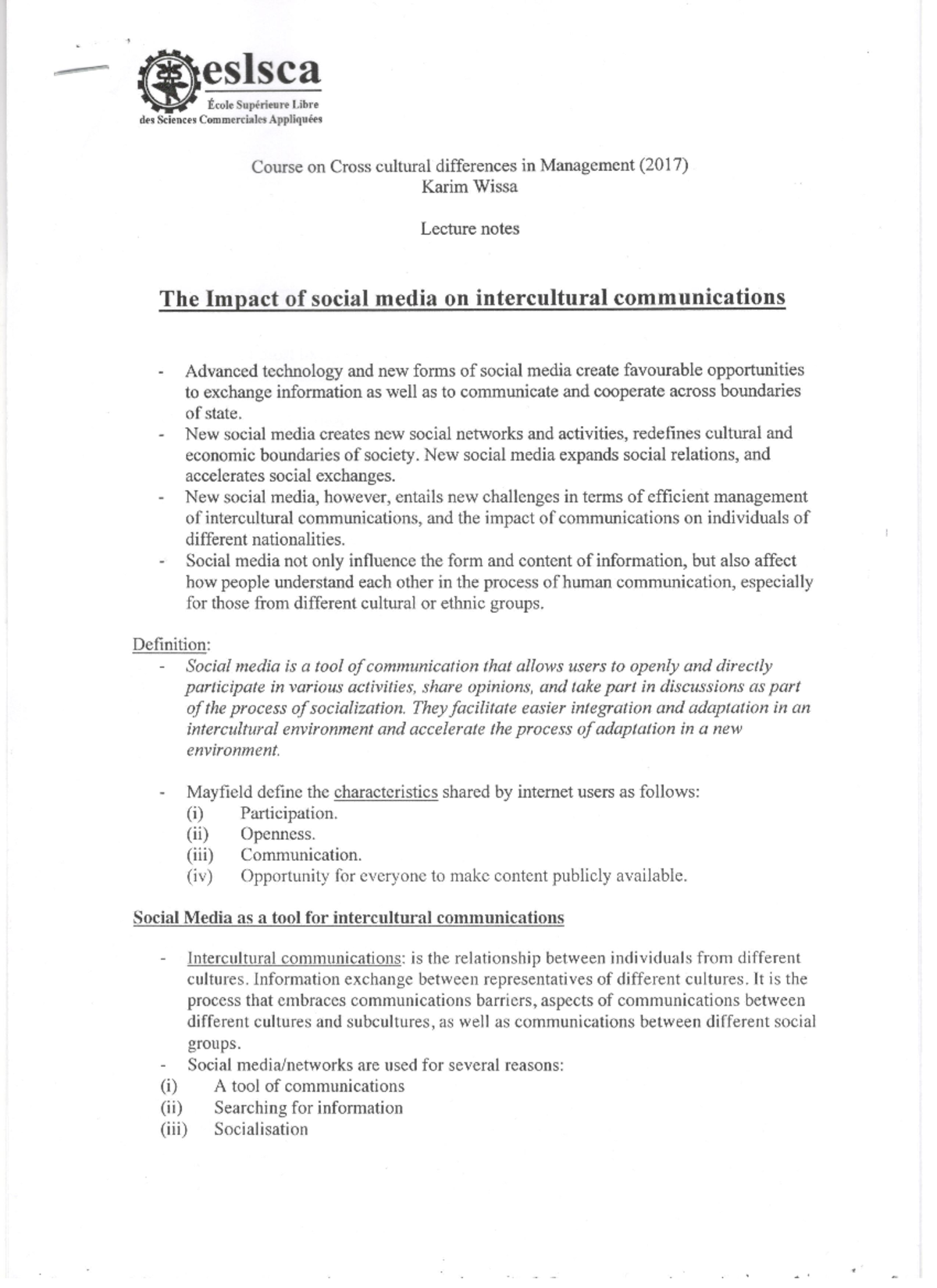 Cross Culture Communications and Negotiations Lecture 5 Notes - Cross ...