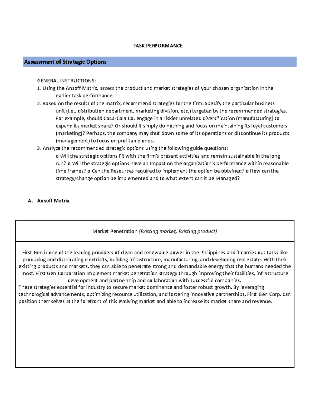 02 Task Performance 1 - Strategic management - TASK PERFORMANCE GENERAL ...