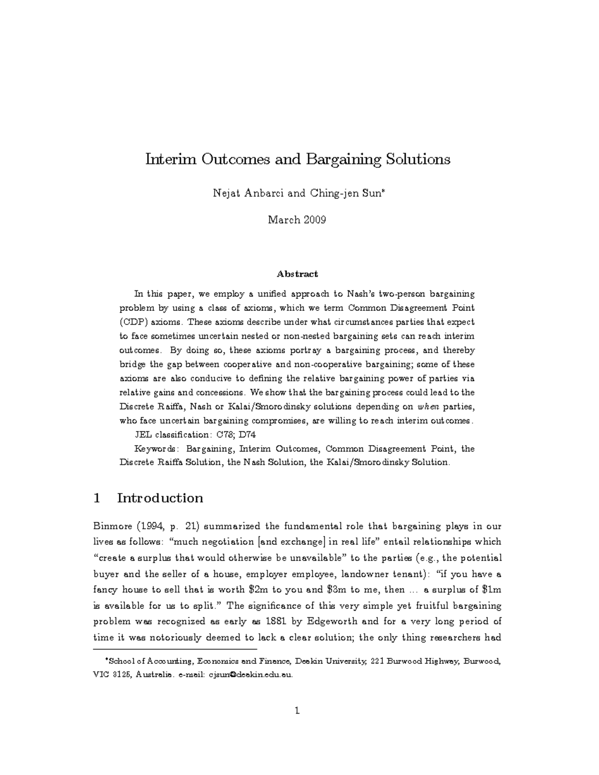 Paper Interim Outcomes and Bargaining Solutions - Interim Outcomes and ...