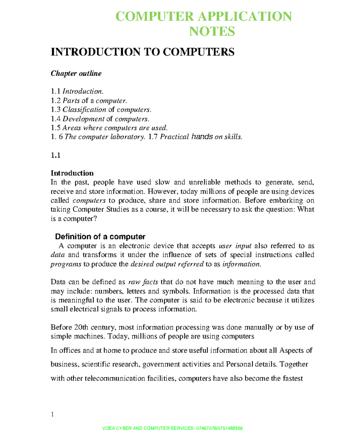 Computer Notes - THIS IS A SUMMARY CONTENT AND THE INTRODUCTION TO IT ...