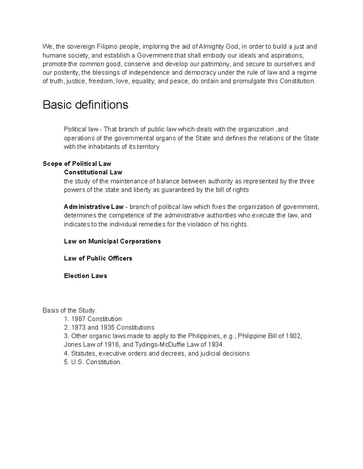 Consti Notes 1 - We, the sovereign Filipino people, imploring the aid ...