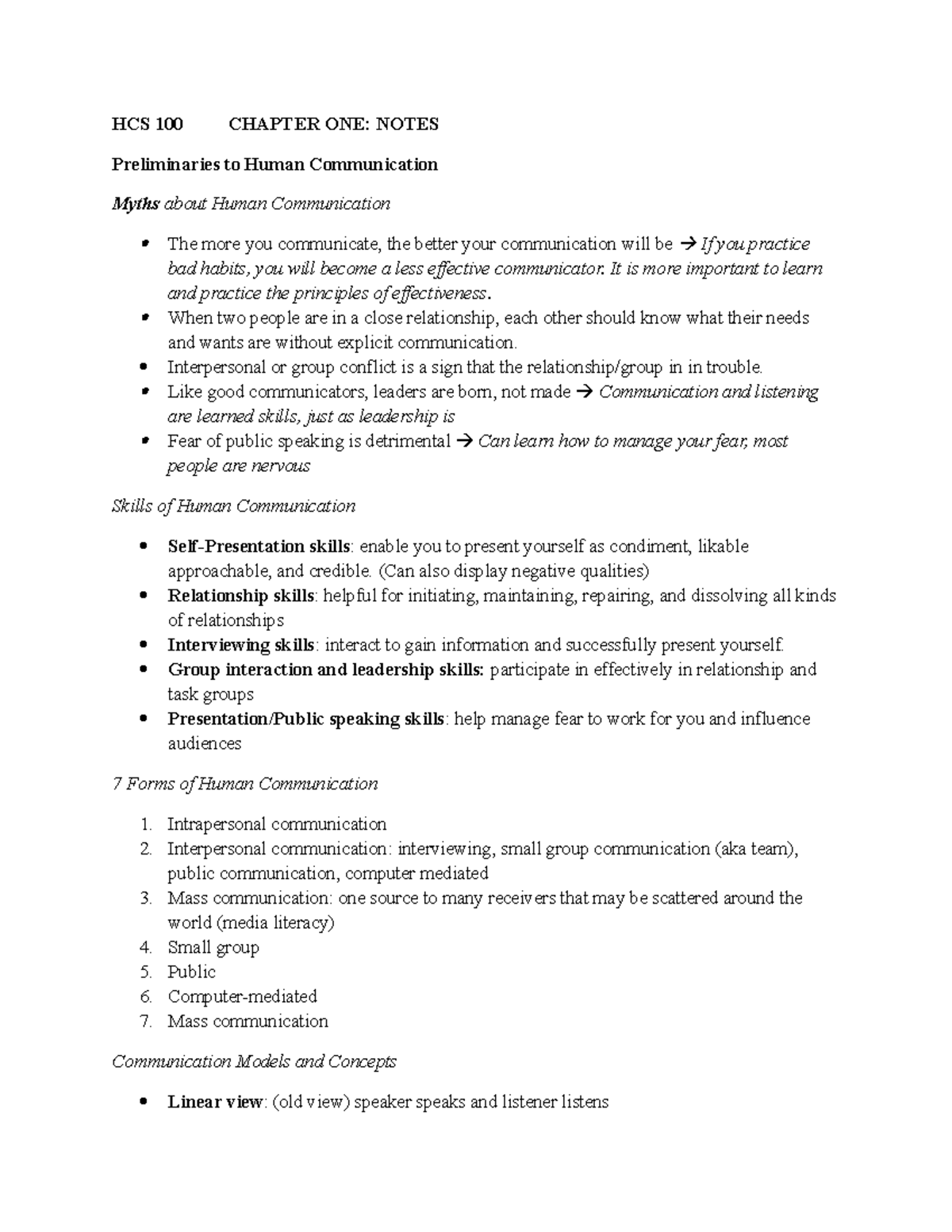 Ch. 1 Notes - HCS 100 CHAPTER ONE: NOTES Preliminaries to Human ...