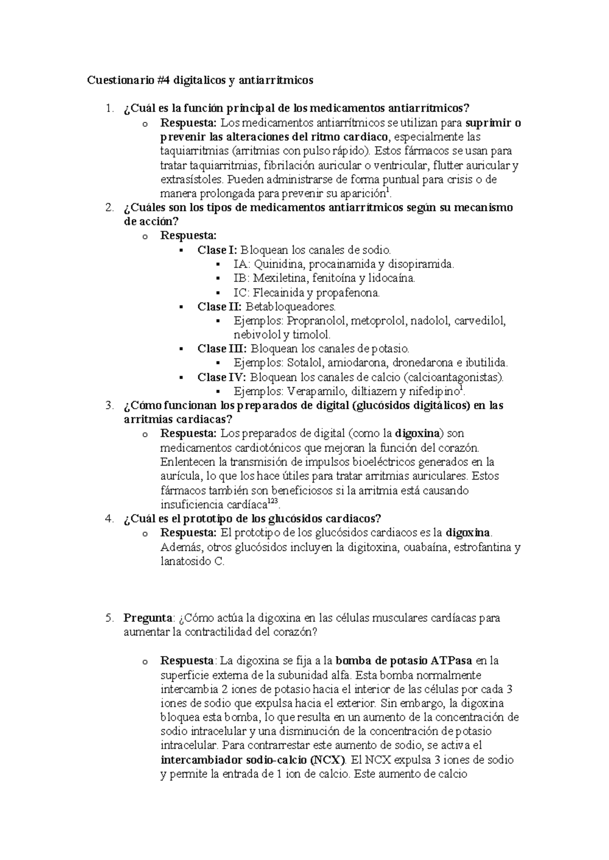 Cuestionario #4 dfigitalicos y antiarritmicos - Cuestionario #4 ...
