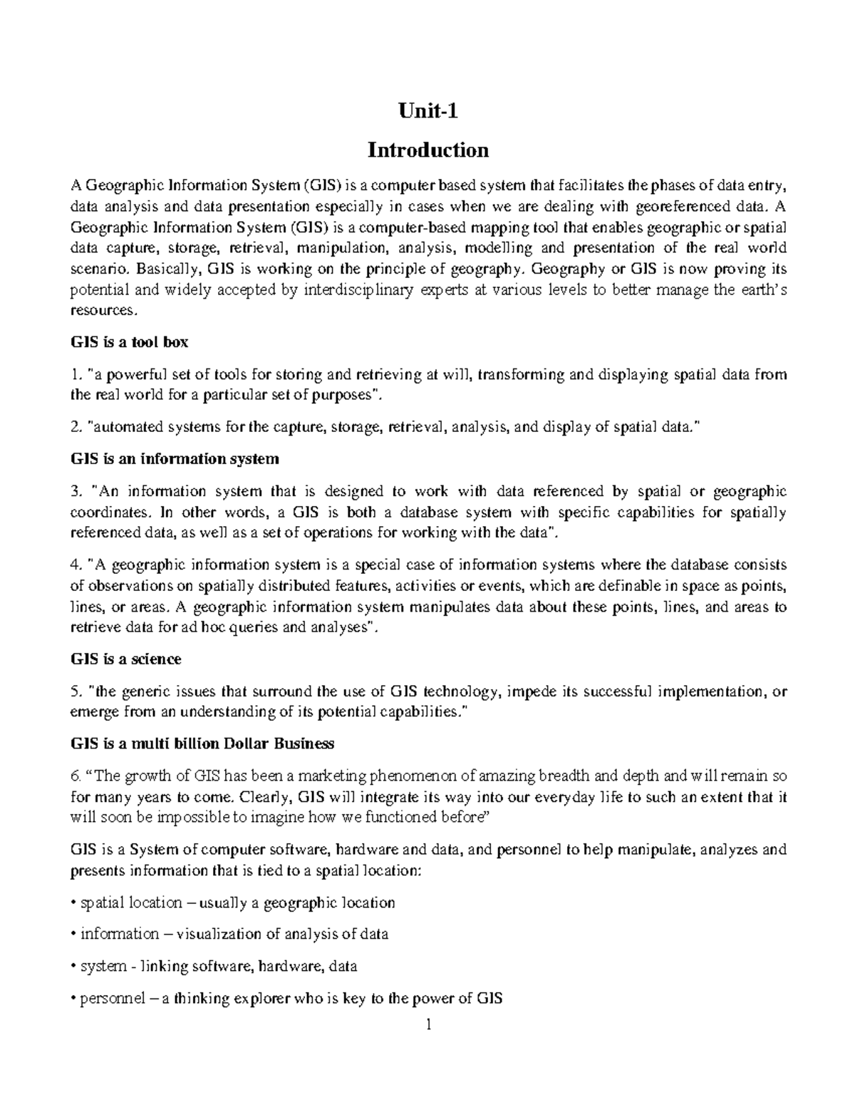 Geographical-Information-System-1 - Unit- Introduction A Geographic Information System (GIS) is ...
