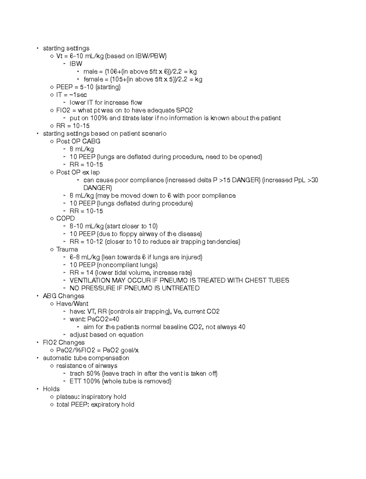 FALL Orientation - Brandon Burk - • starting settings Vt = 6-10 mL/kg ...