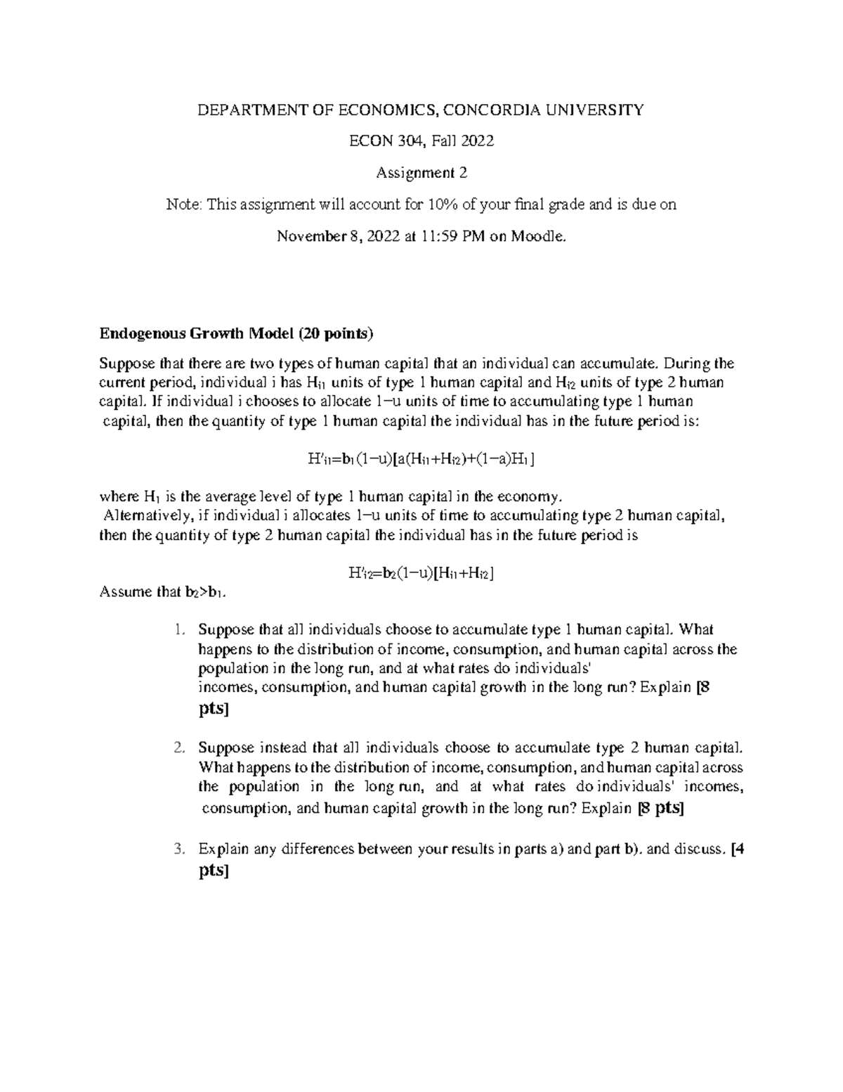 Assignment 2-Fall2022 - DEPARTMENT OF ECONOMICS, CONCORDIA UNIVERSITY ...