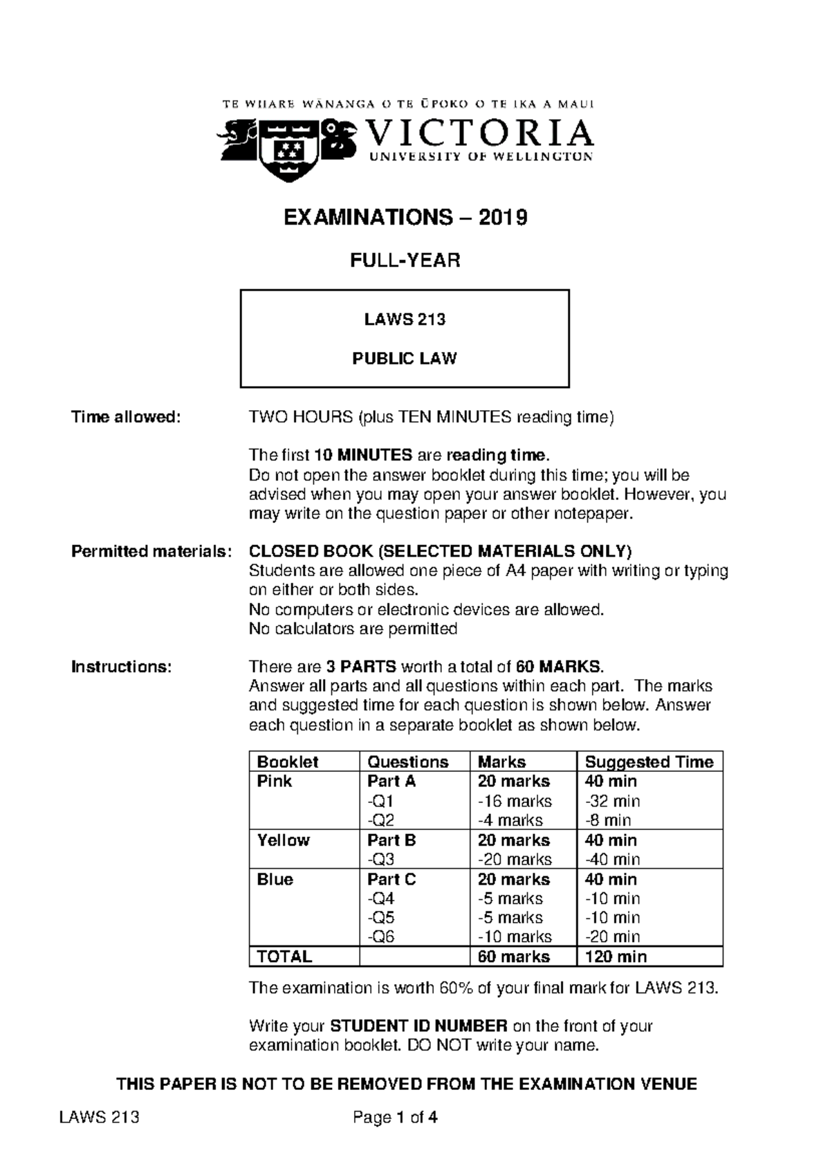 2019 2 LAWS213-2 - 2019 Exam - Practice this! - EXAMINATIONS – 2019 ...