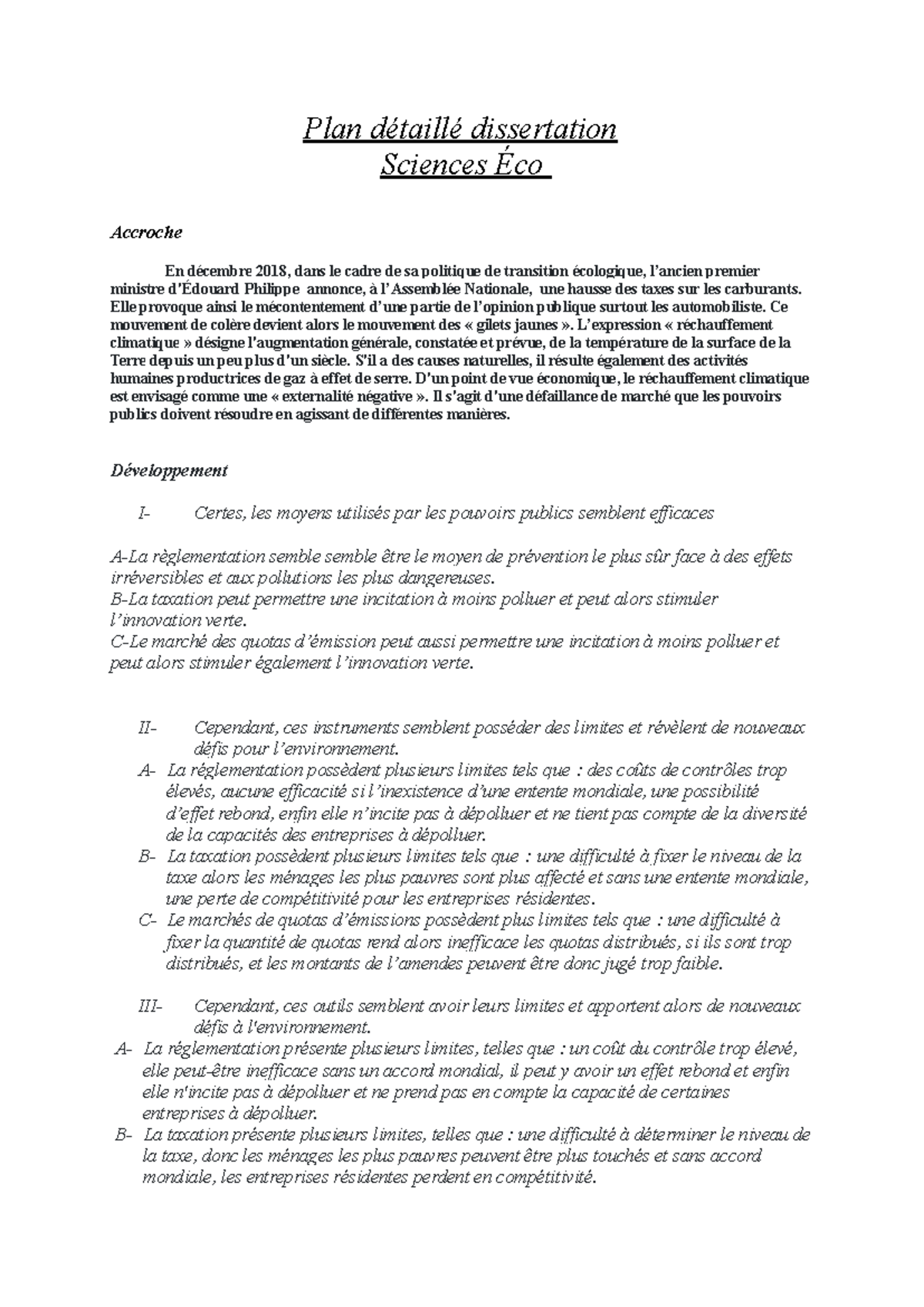 Plan détaillé- Sciences Eco - Plan détaillé dissertation Sciences Éco ...