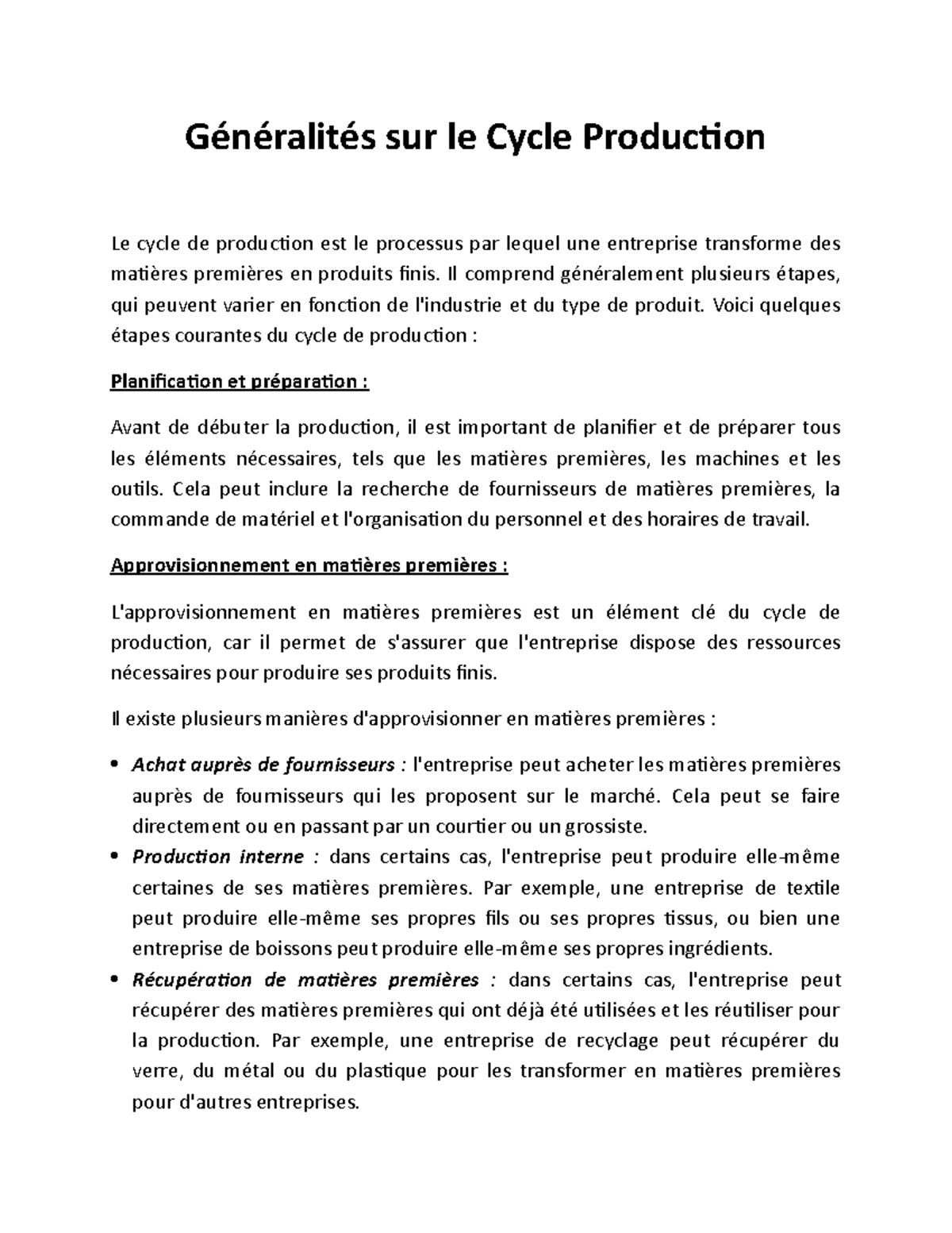 Généralités sur le Cycle Production - Généralités sur le Cycle ...