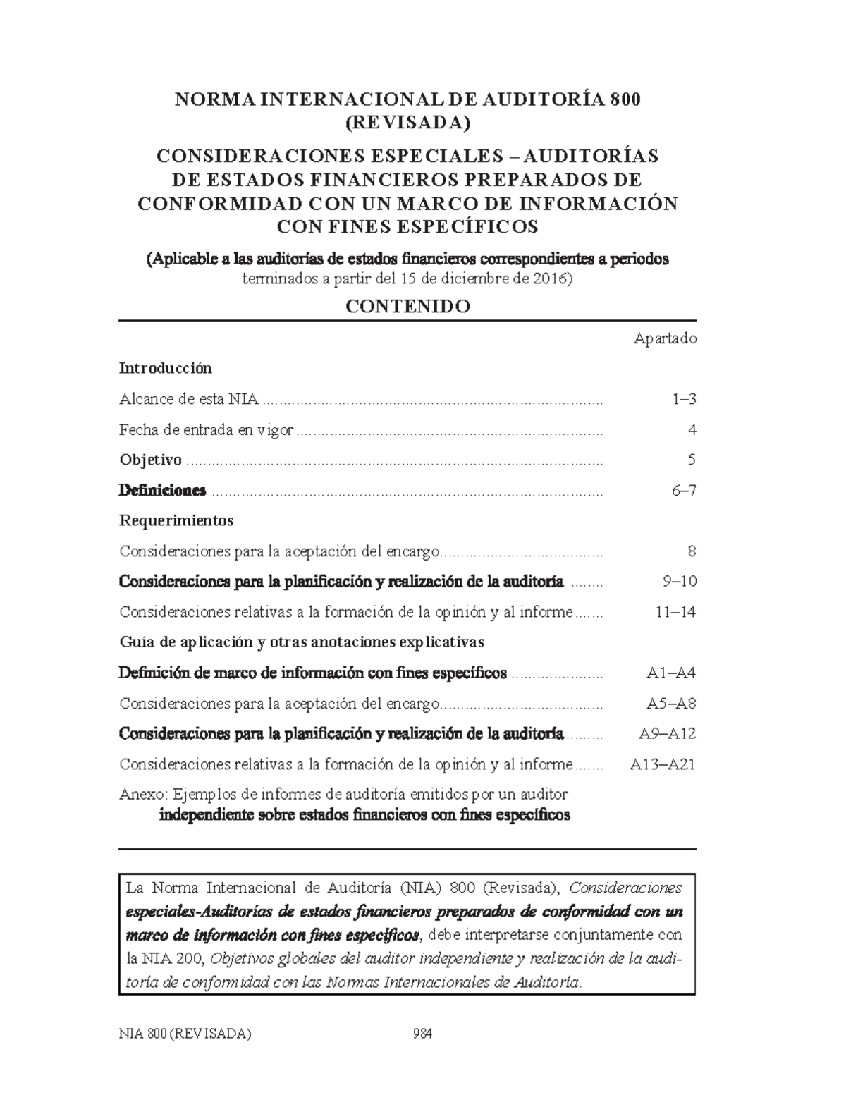 NIA 800 - nia 800 - NIA 800 (REVISADA) 984 NORMA INTERNACIONAL DE ...