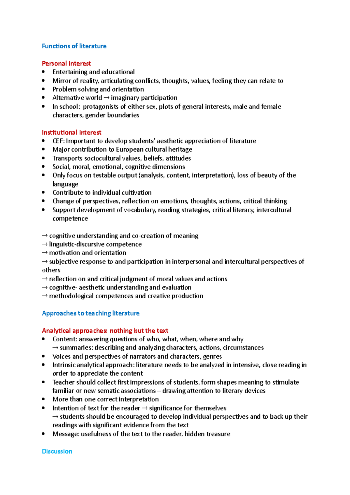 Functions of literature - Funcions of literature Personal interest ...