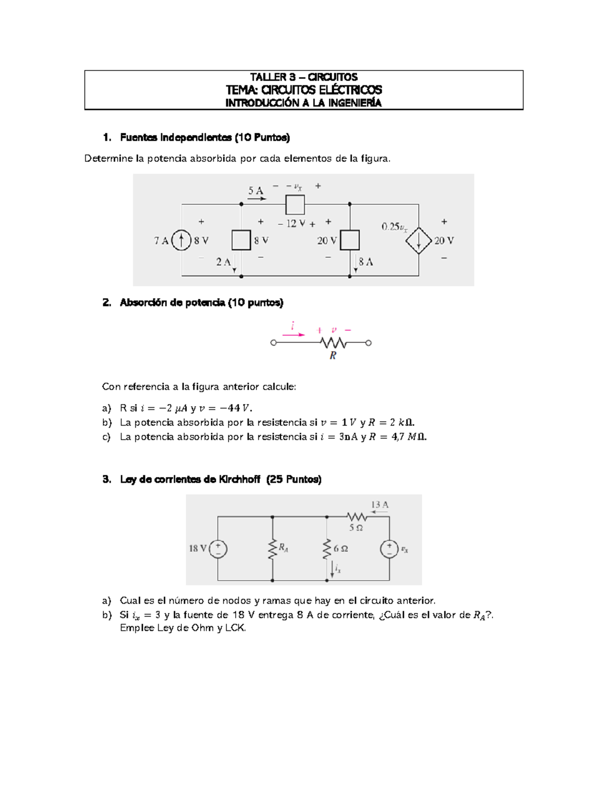 Jlcarden Taller Circuitos - TALLER 3 – CIRCUITOS TEMA: CIRCUITOS ELÉCTRICOS INTRODUCCIÓN A LA ...