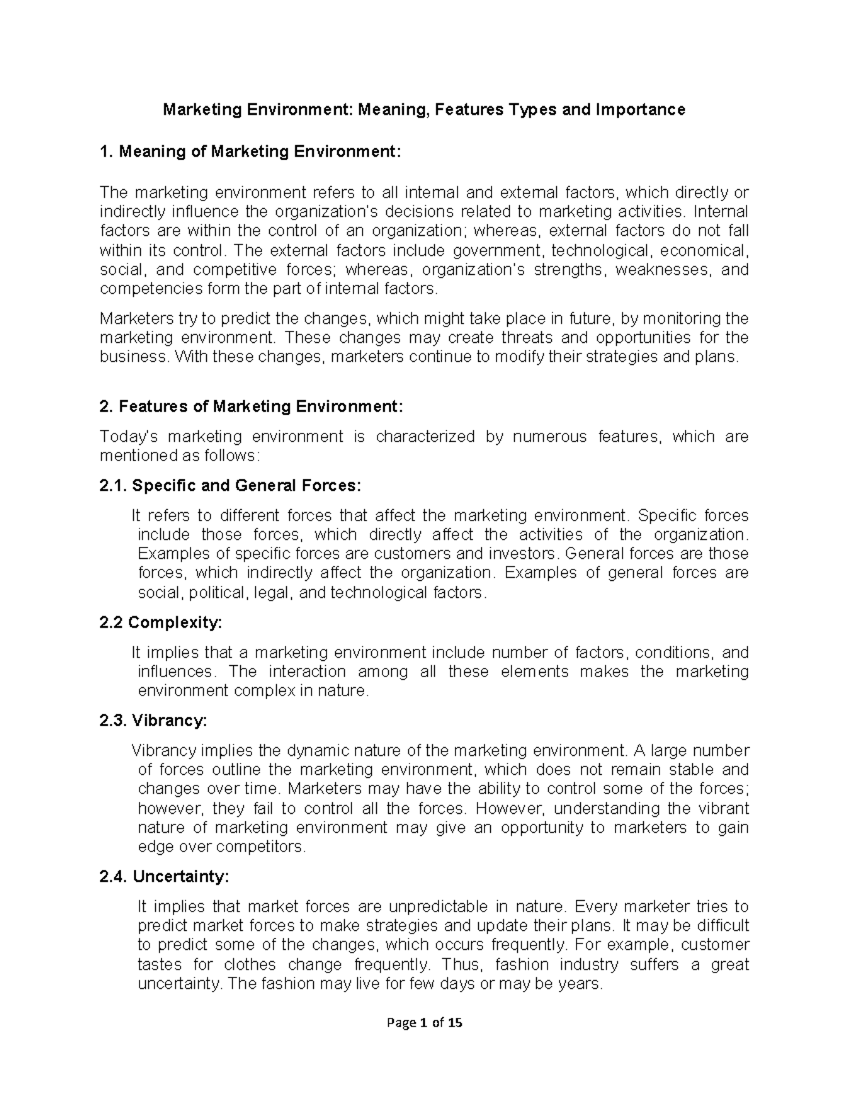 MM Notes- Marketing Environment - Marketing Environment: Meaning ...