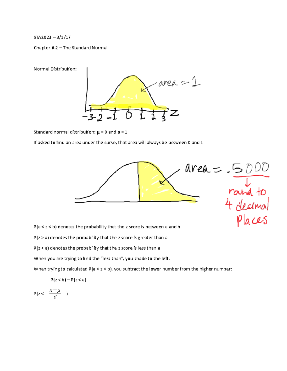 6-2 area of bell curves - Lecture notes 12 - STA2023 – 3/1/17 Chapter 6 ...