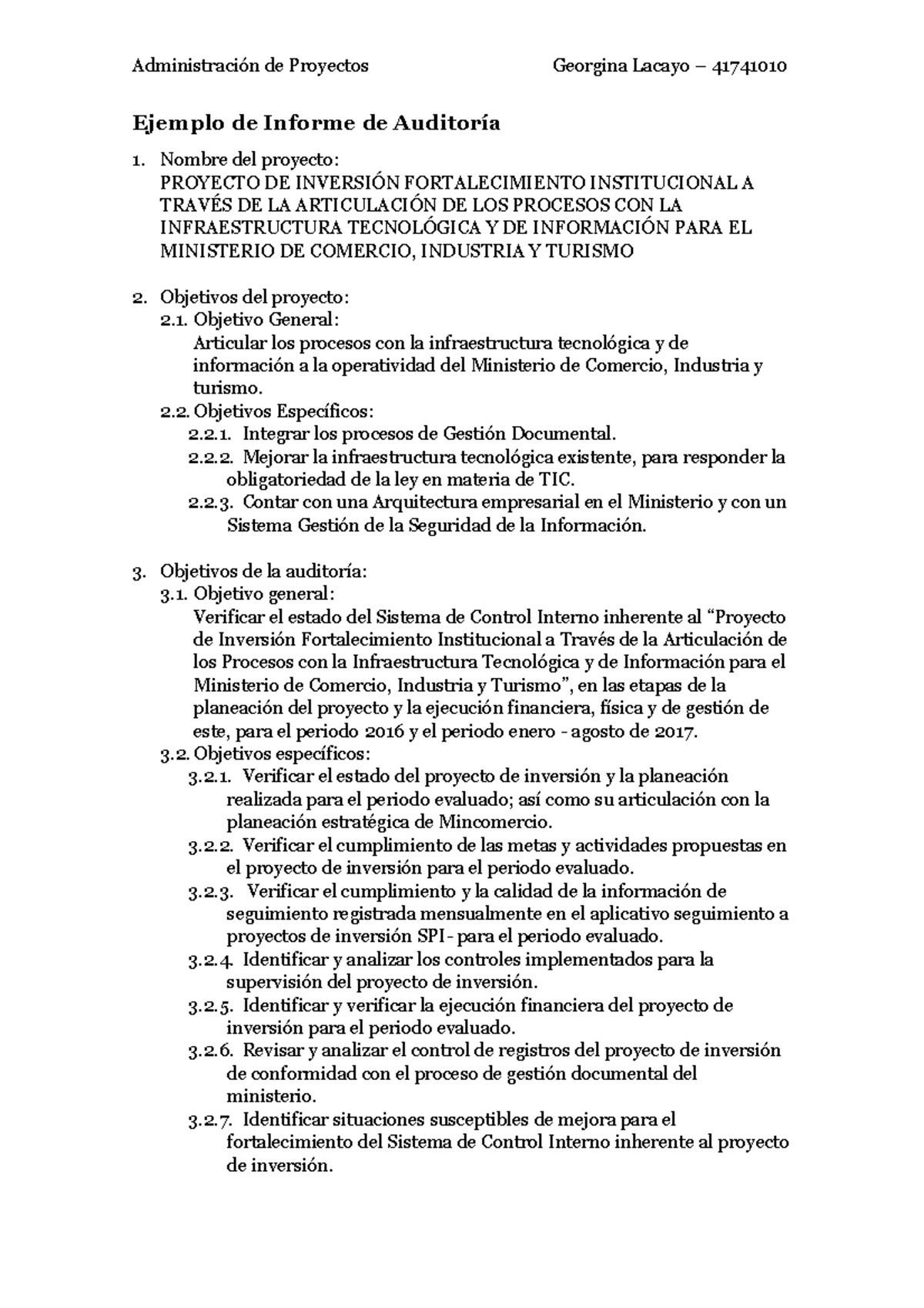 Ejemplo Informe Auditoría - Ejemplo de Informe de Auditoría Nombre del ...