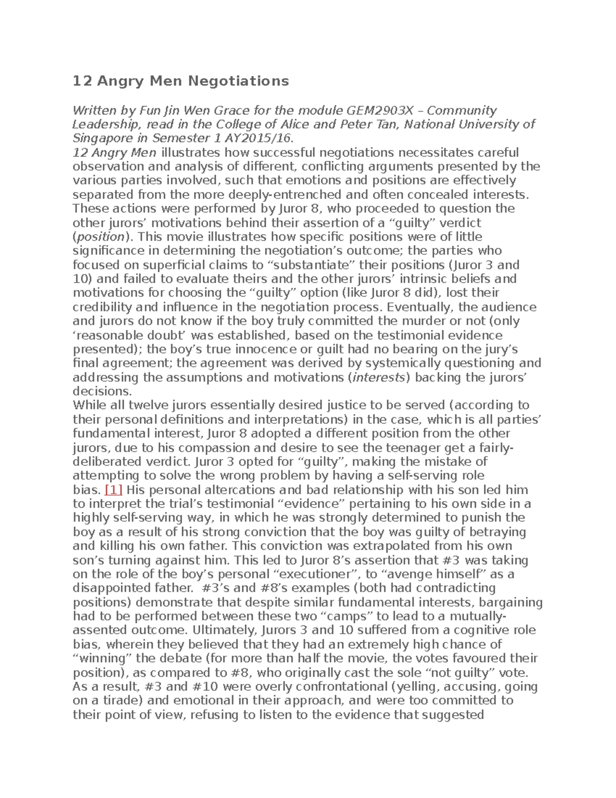 12 Angry Men Negotiations Analysis (Example) - 12 Angry Men ...