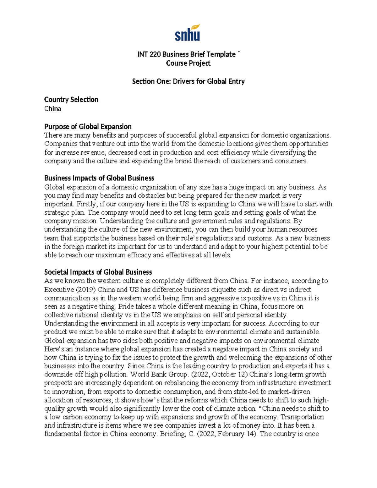 INT 220 Business 2-1 Milestone - INT 220 Business Brief Template ...