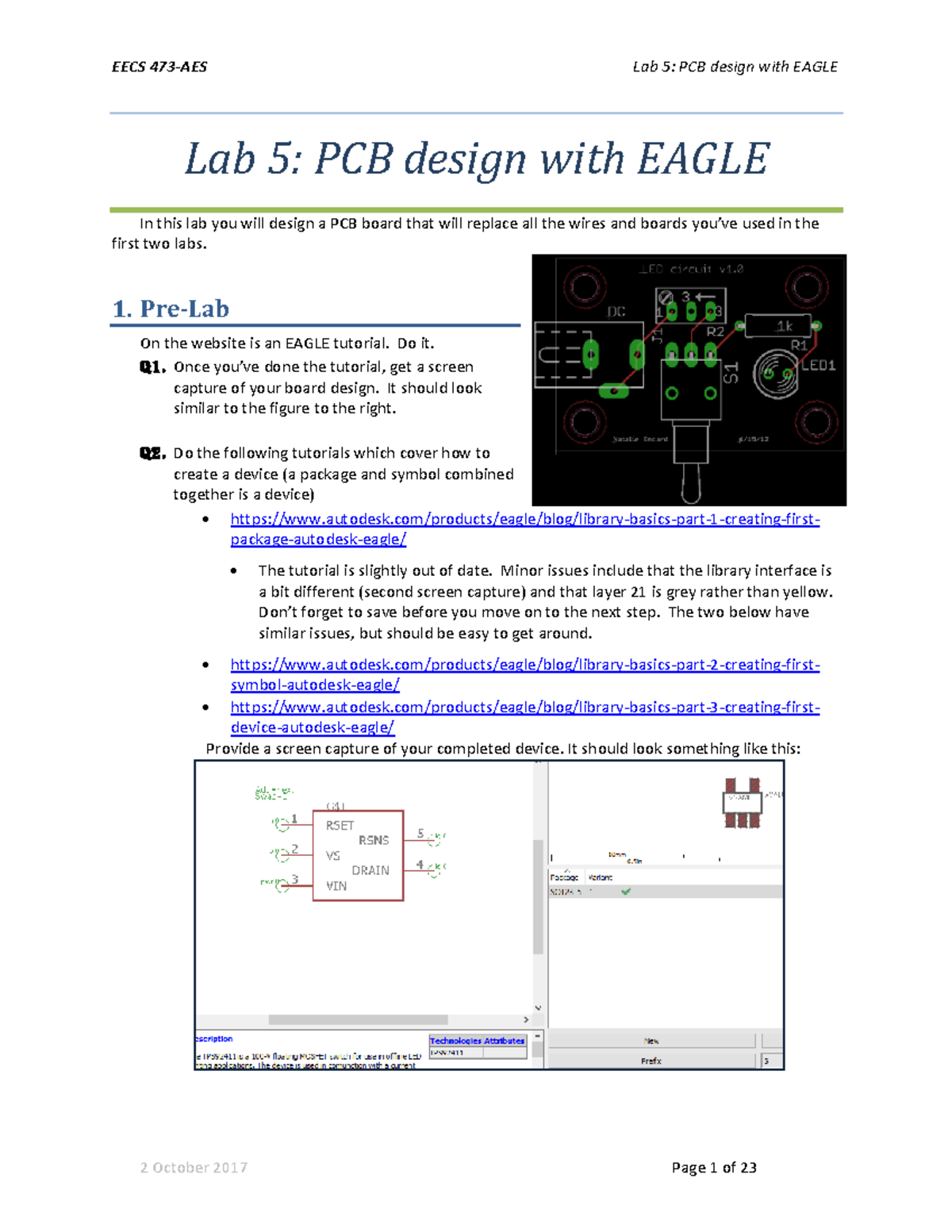 Lab5 - cedd resources - Lab 5: PCB design with EAGLE In this lab you will design a PCB board ...