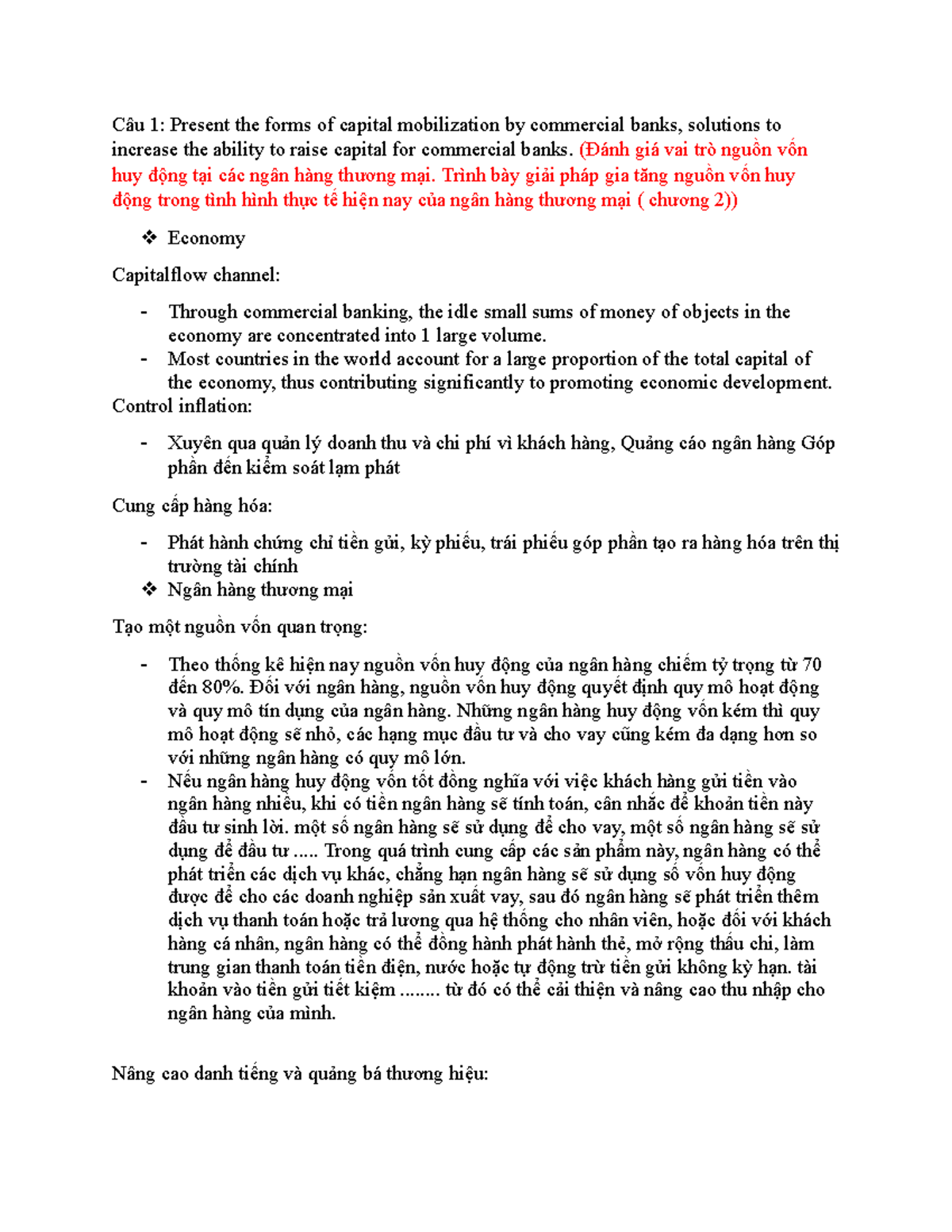 Tài liệu NHTM - sdasdasdasd - Câu 1: Present the forms of capital ...