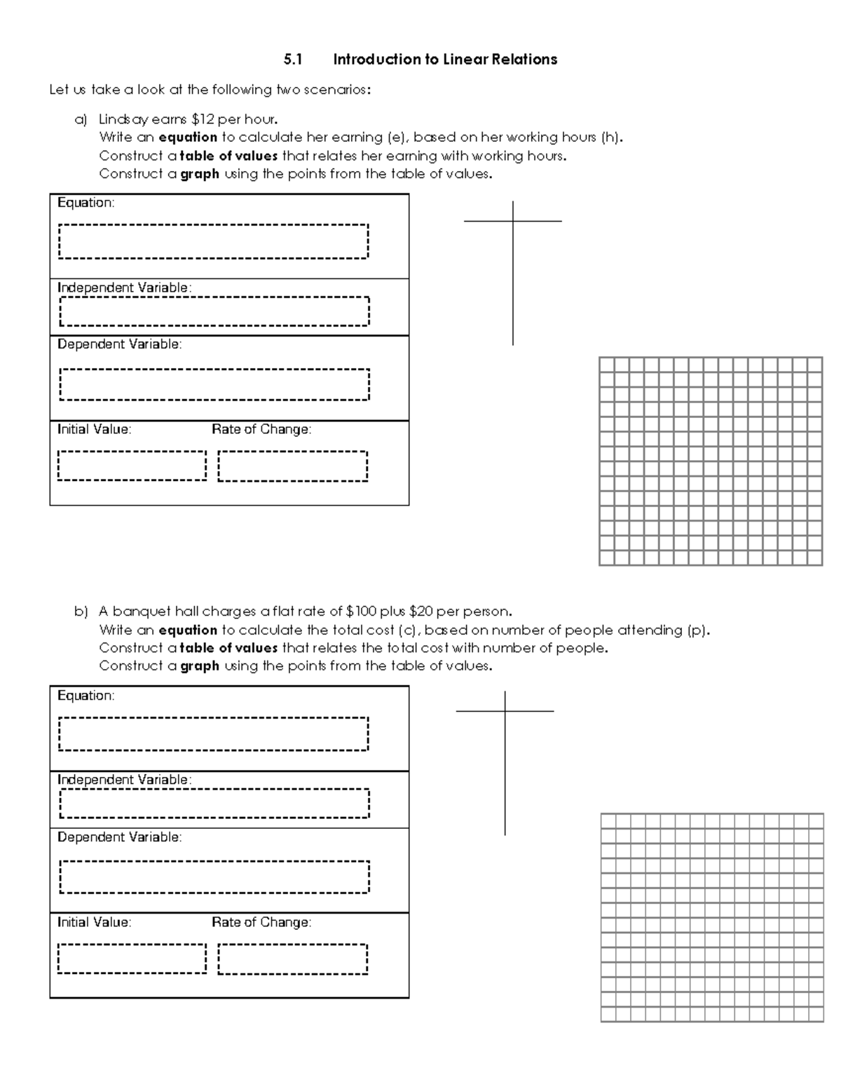 5.1 Intro to Linear Relations - 5 Introduction to Linear Relations Let ...