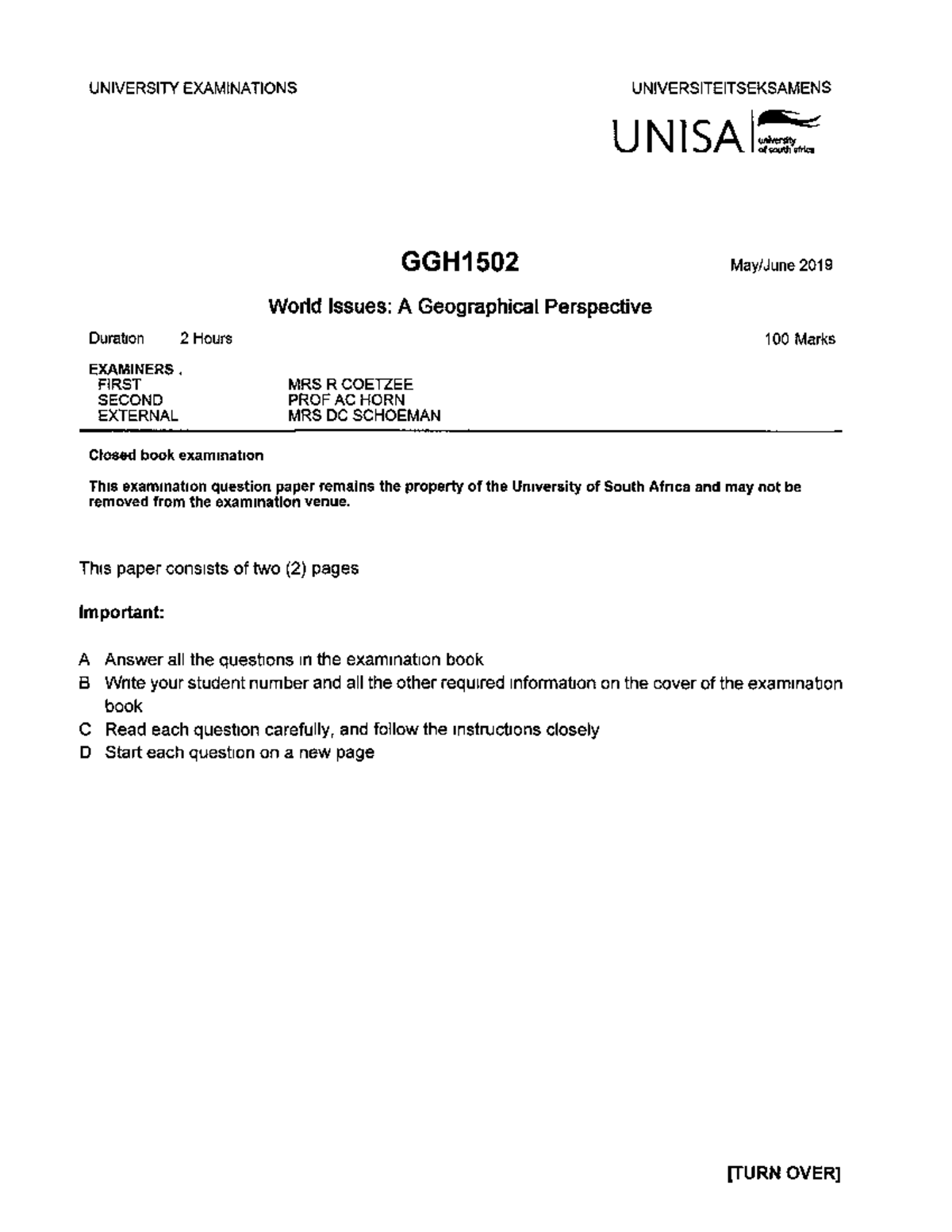 GGH1502 2019 6 E 1 - Ggh1 intro - UNIVERSITY EXAMINATIONS ...