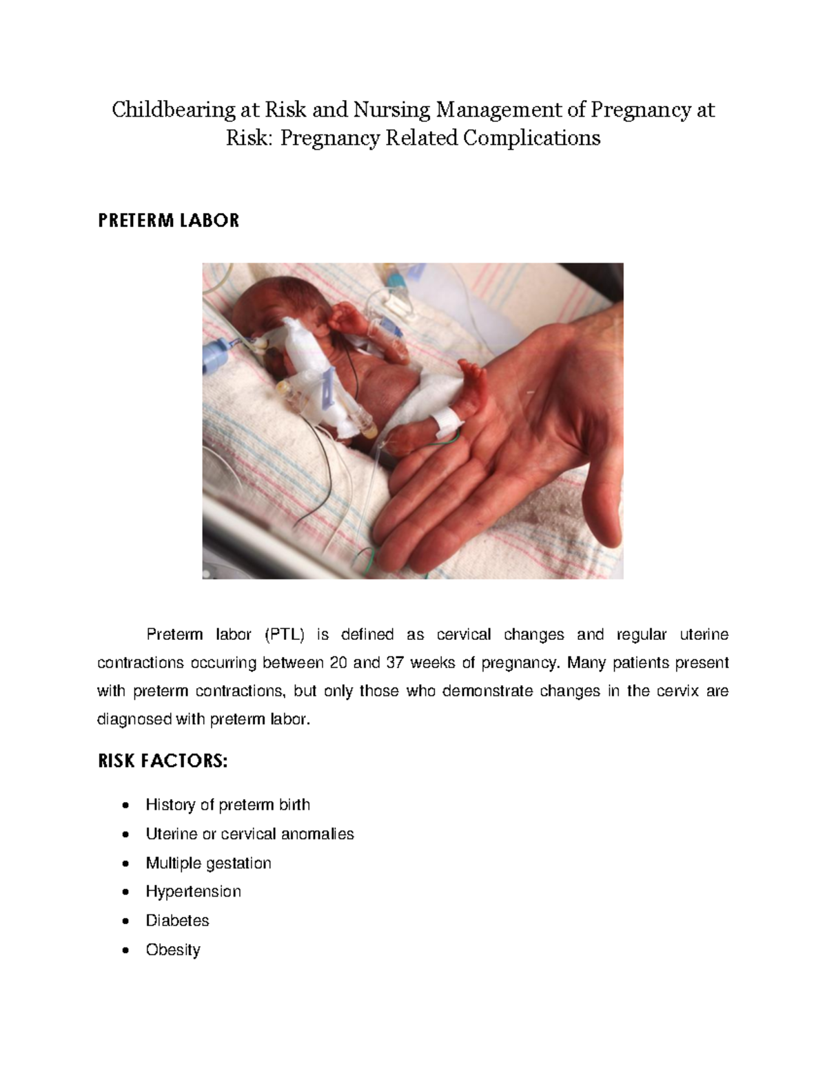 Preterm Labor - Childbearing at Risk: Nursing Management of Pregnancy ...