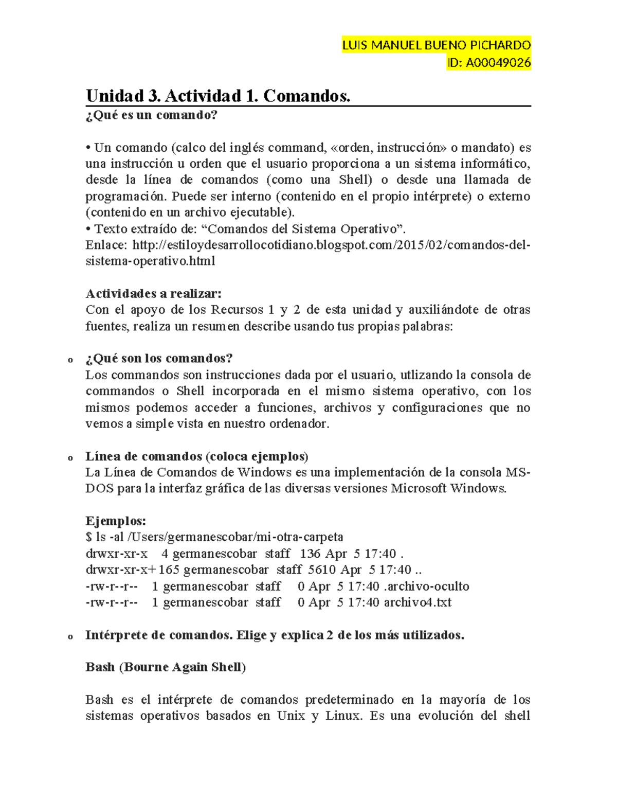 Unidad 3. Actividad 1. Comandos - ID: A Unidad 3. Actividad 1. Comandos ...