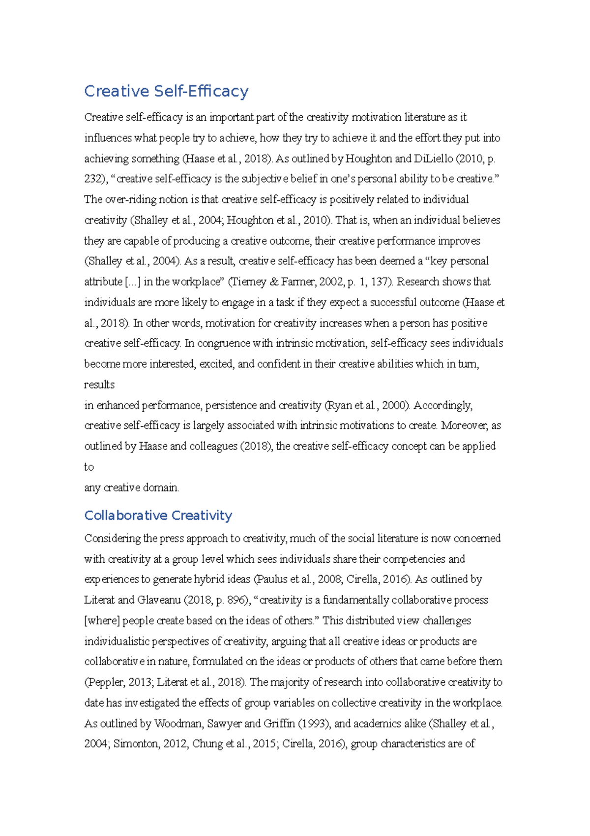 Creative Self-efficacy - Creative Self-Efficacy Creative self-efficacy is an important part of ...