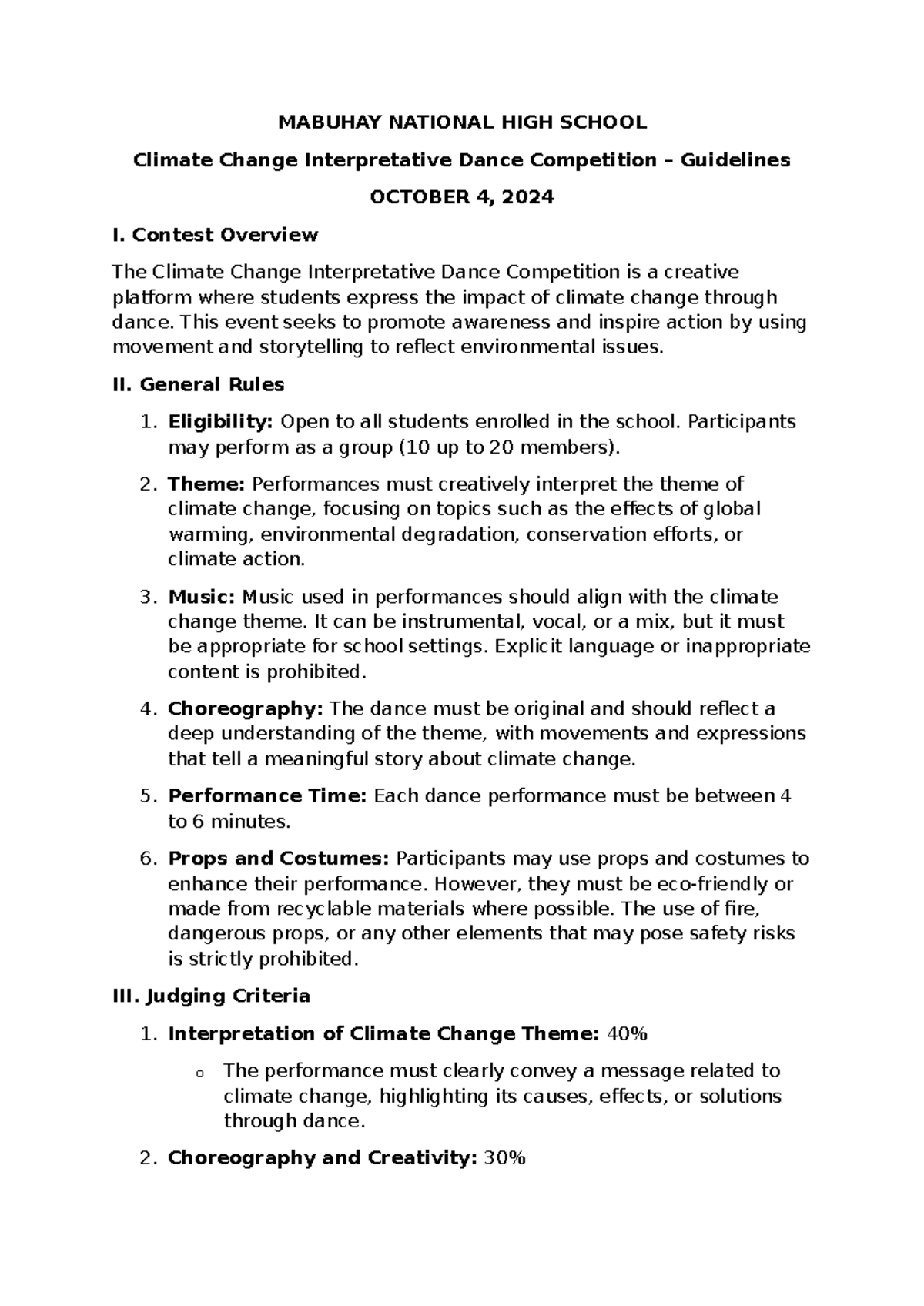 Climate Change Interpretative Dance Competition - Contest Overview The ...